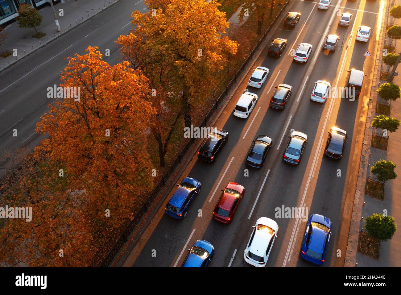 Heavy traffic jam during rush hour at sunset or dawn Stock Photo - Alamy
