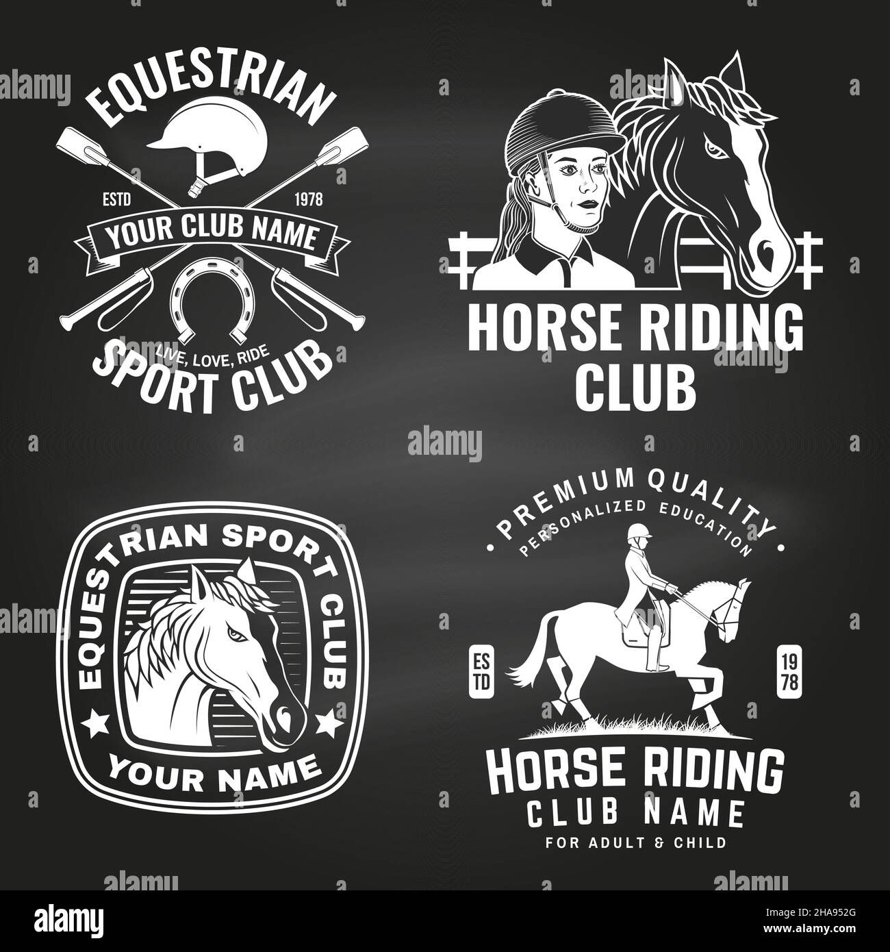 Set of Horse riding sport club badges, patches, emblem, logo. Vector ...