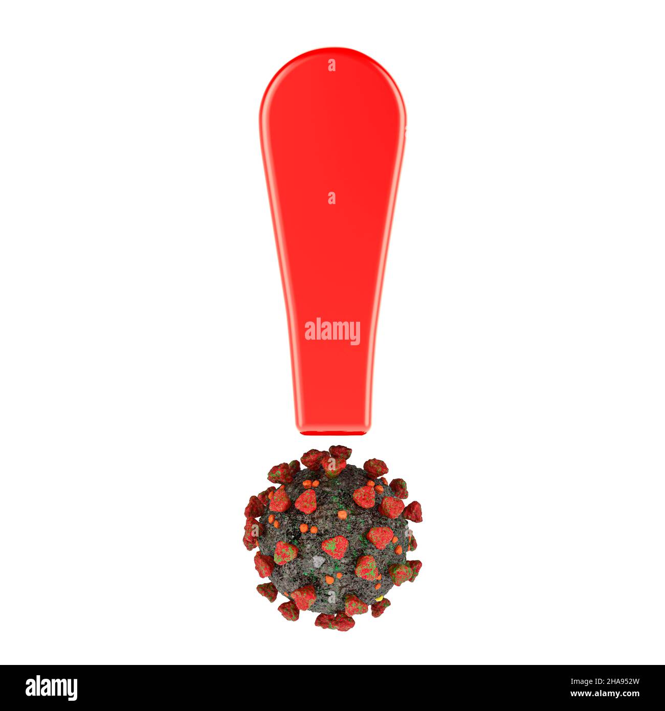 Exclamation mark with virus. Information about coronavirus, concept. 3D ...