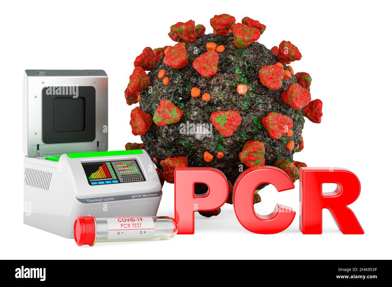 PCR test for coronavirus, concept. PCR thermal cycler with virus, 3D ...
