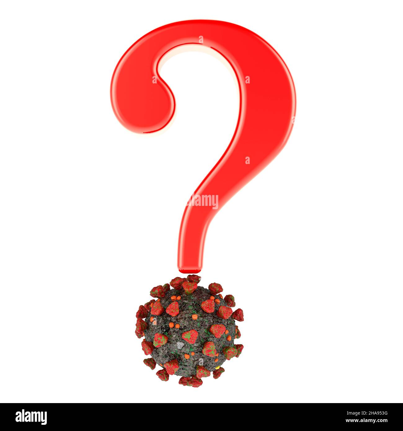 Question mark with virus. Answer about COVID-19, concept. 3D rendering ...