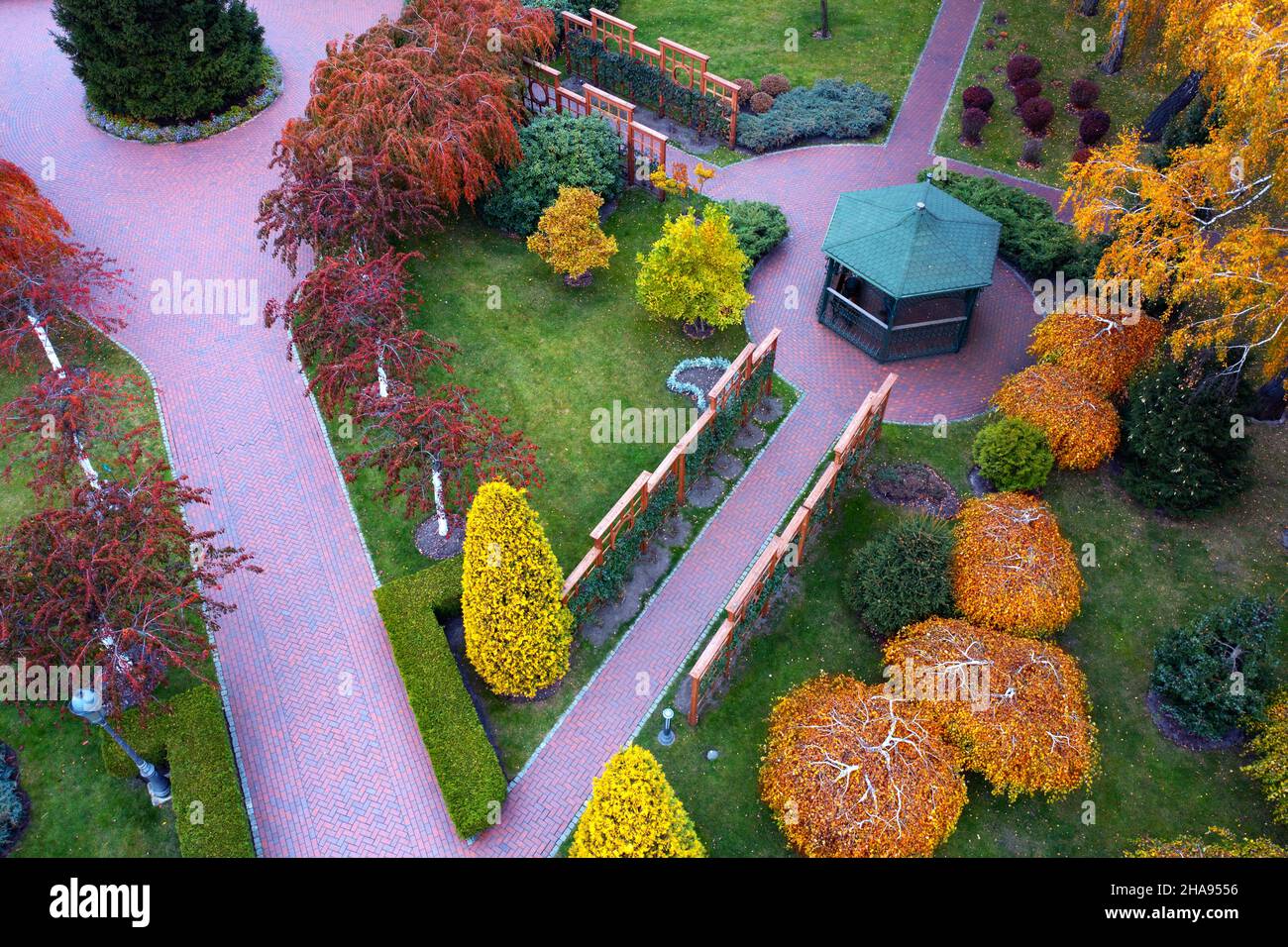 Autumn in the French traditional garden. Many different ornamental ...