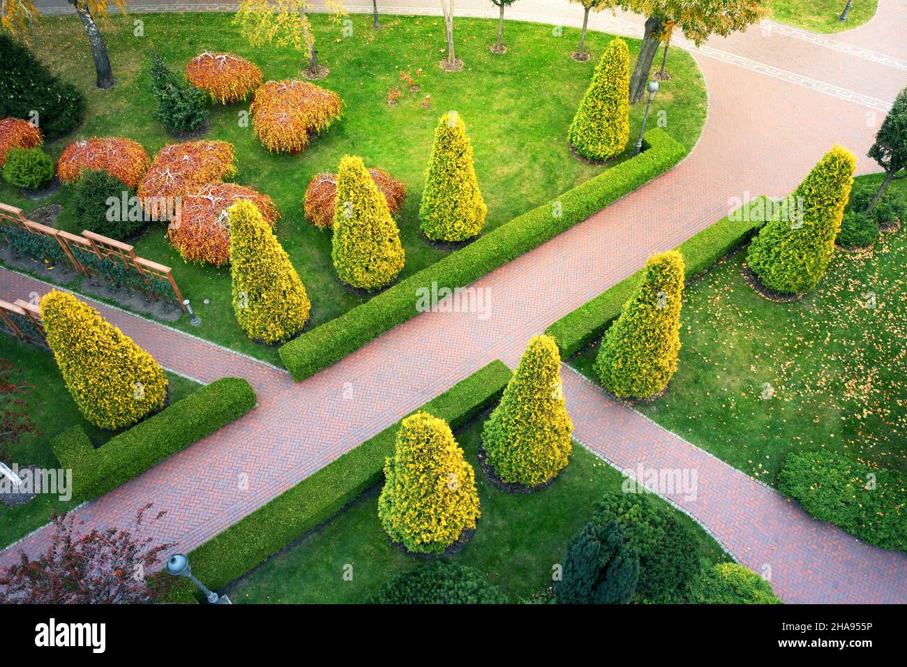 Autumn in the French traditional garden. Many different ornamental ...