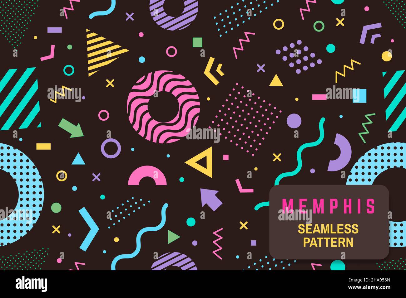 Memphis seamless pattern. Vector. Different halftone geometric shape and colorful geometric ...