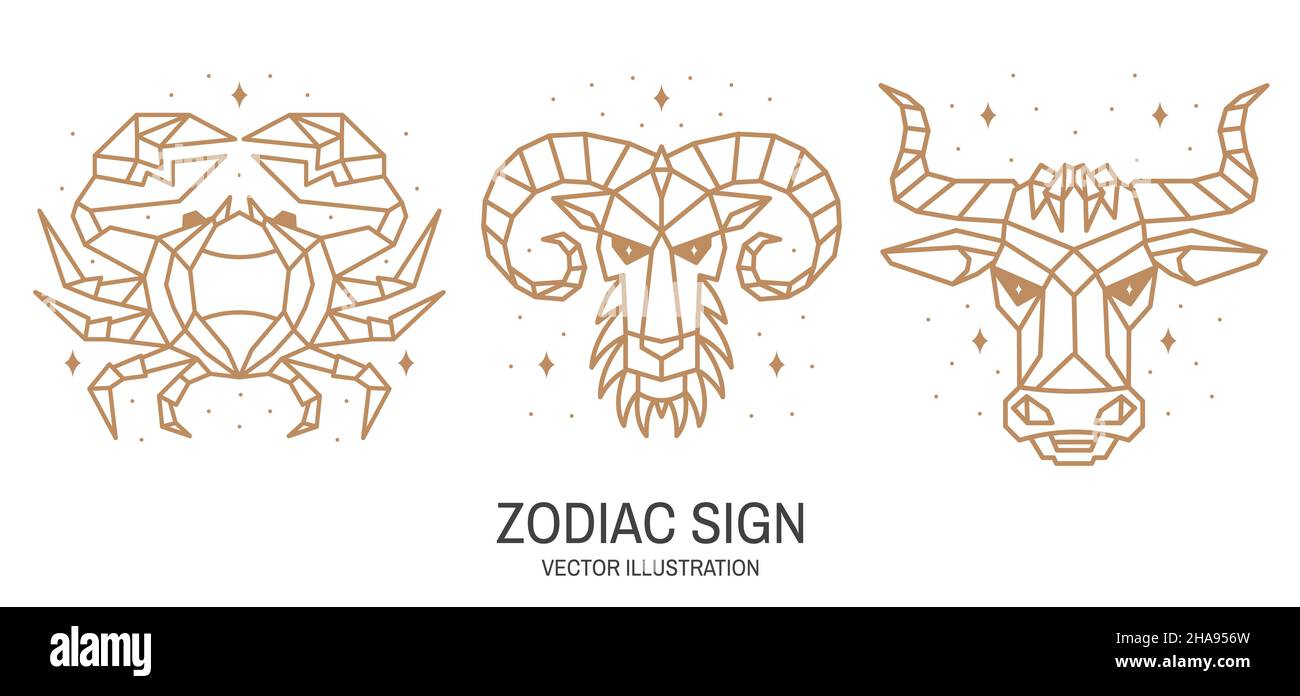 Set of zodiac astrology horoscope sign aries, taurus, cancer linear design. Vector illustration ...