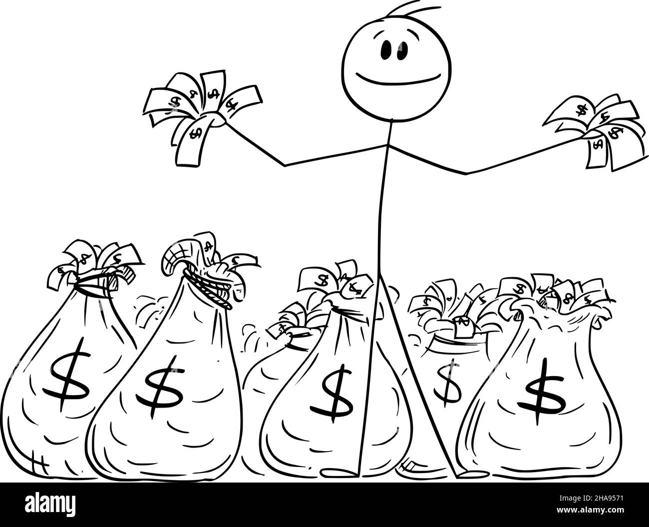 Rich Person or Businessman With bags or Dollars or Money, Vector ...