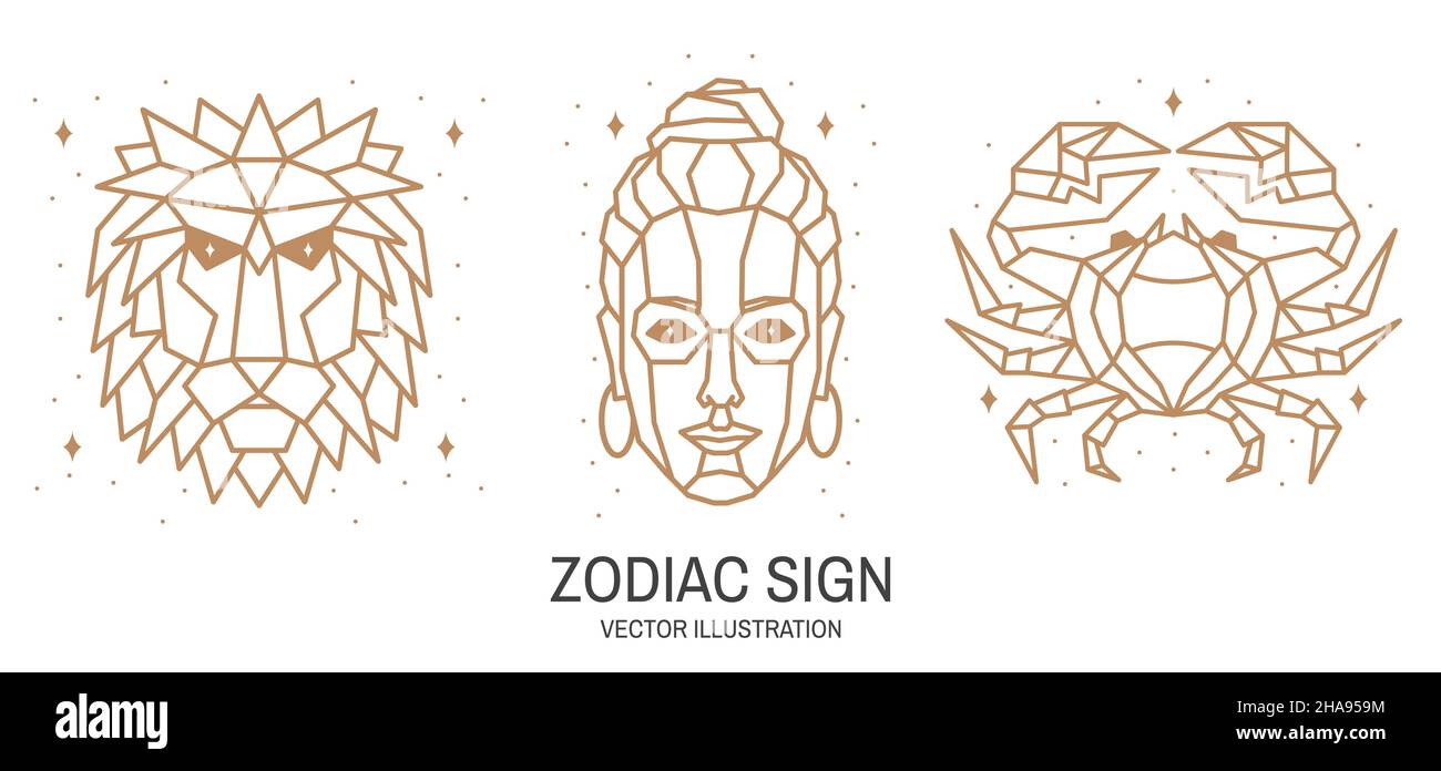 Set of zodiac astrology horoscope sign leo, virgo, cancer linear design. Vector illustration ...