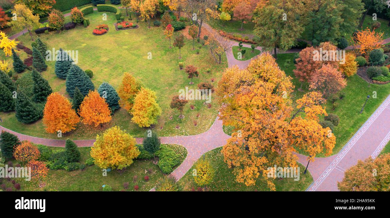 Autumn in the French traditional garden. Many different ornamental ...