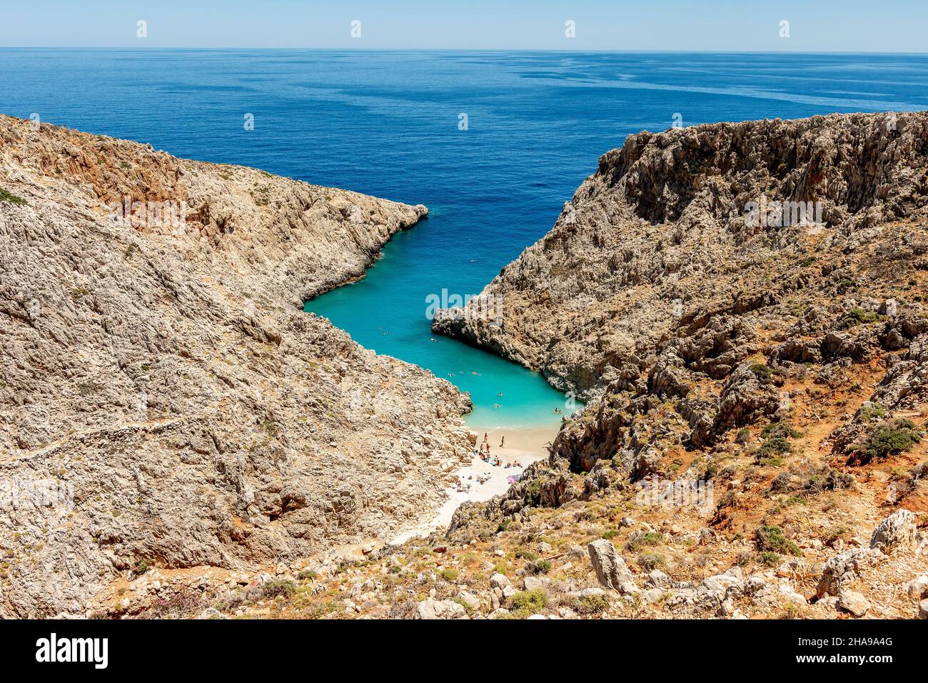 Aerial top view by drone of beach of Seitan Limania in bay with ...