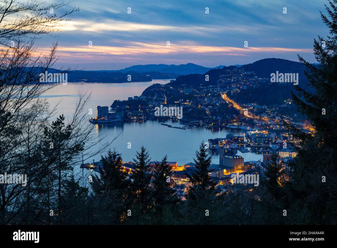 Wonderful Bergen in Norway at sunset and night Stock Photo - Alamy