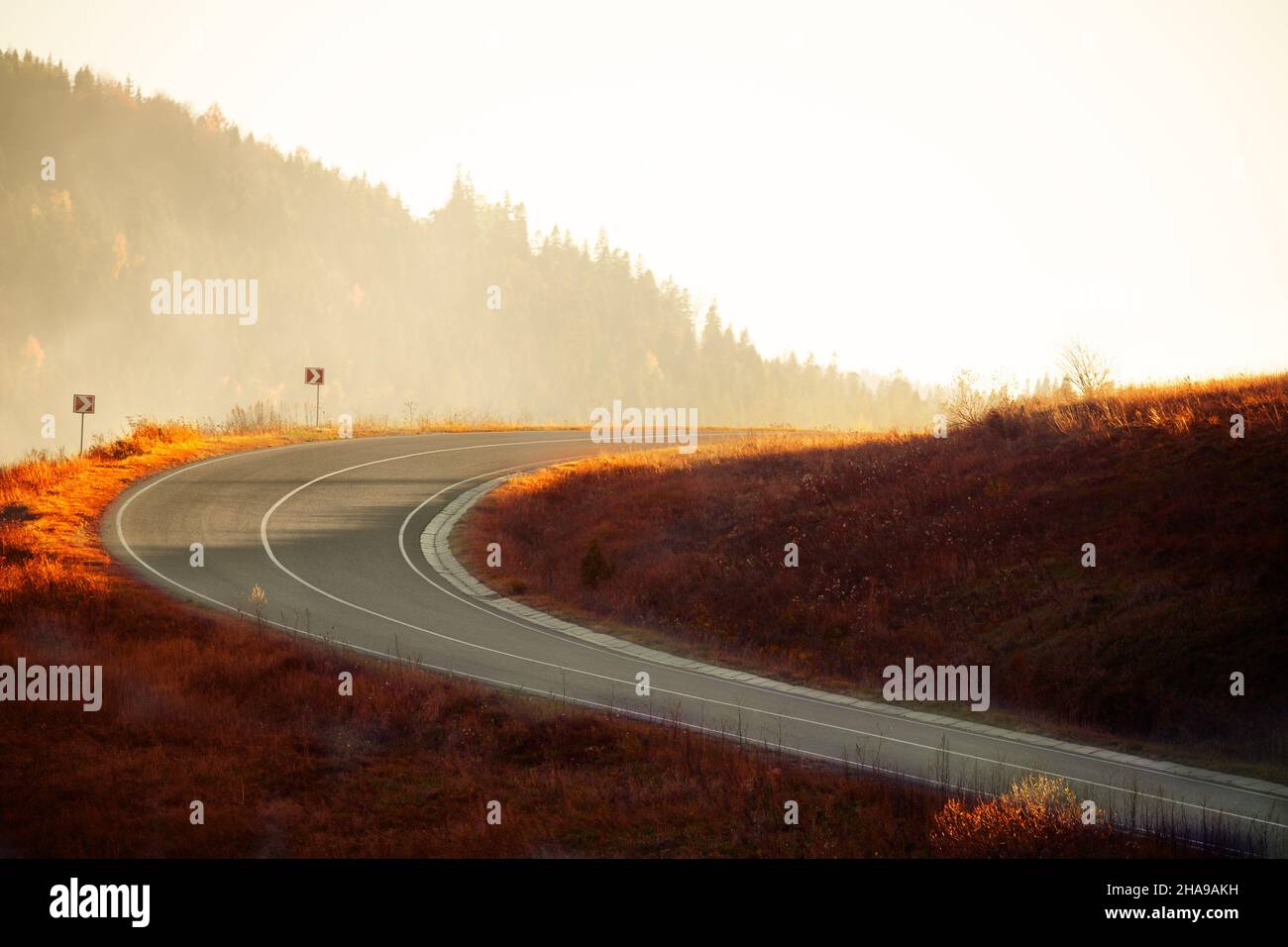 High quality asphalt road in the mountains. With markings and road ...