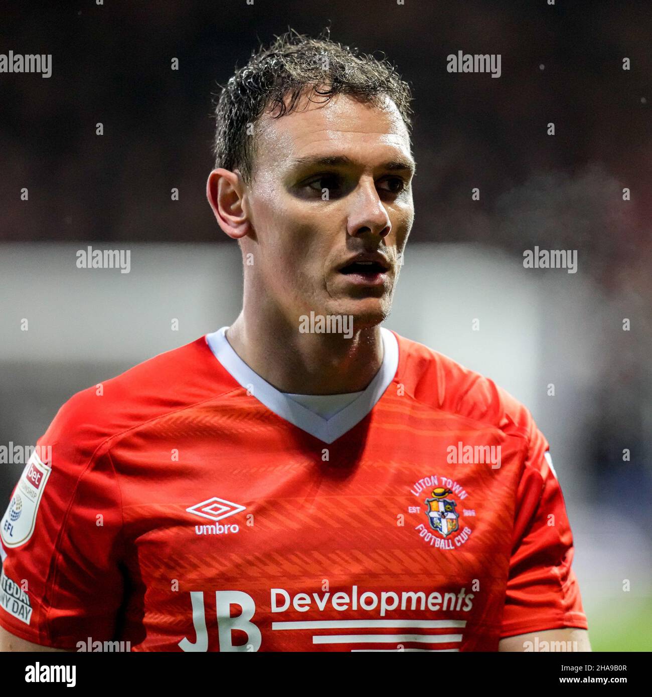 Luton, UK. 27th Nov, 2021. Kal Naismith (4) of Luton Town during the ...