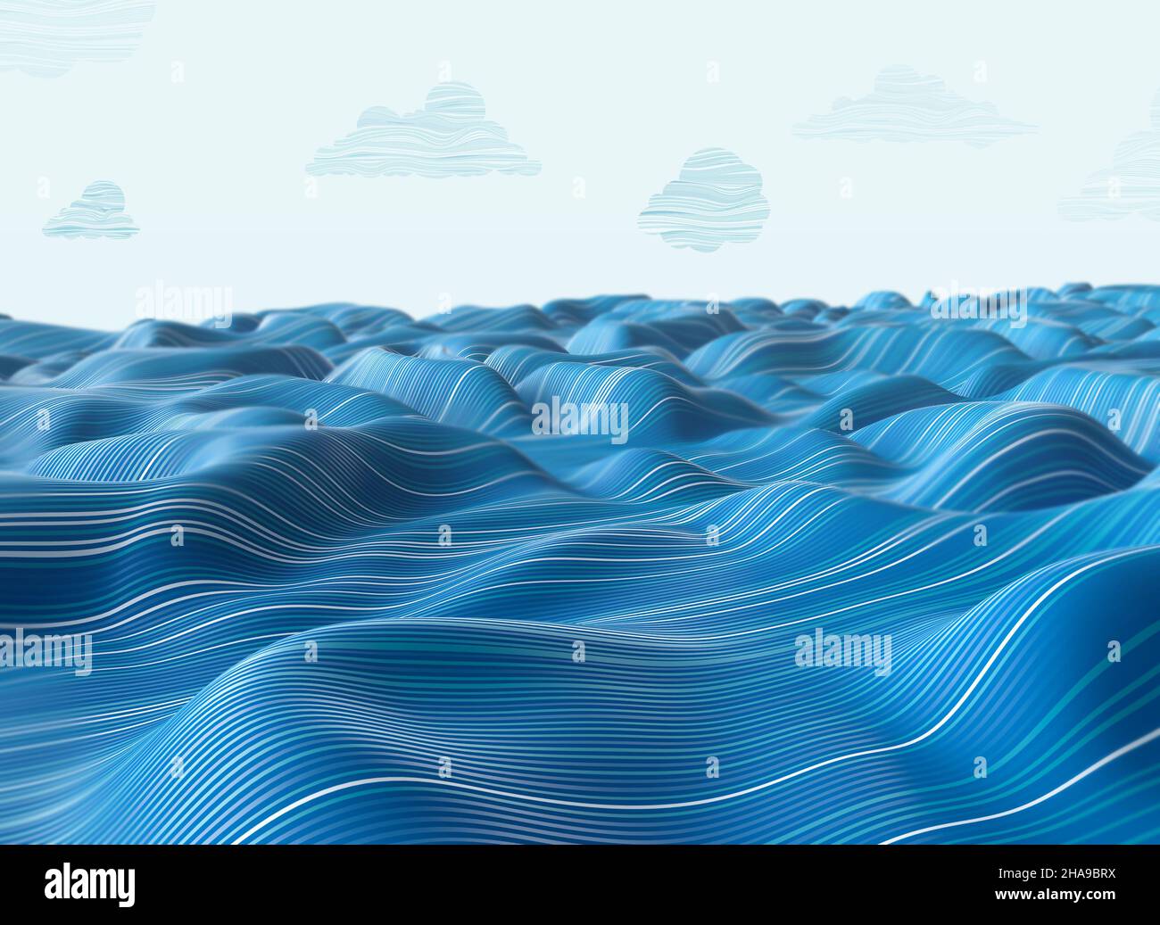 3D rendering of an abstract ocean background. Blue-colored dynamic waves cloth wavy folds Stock ...