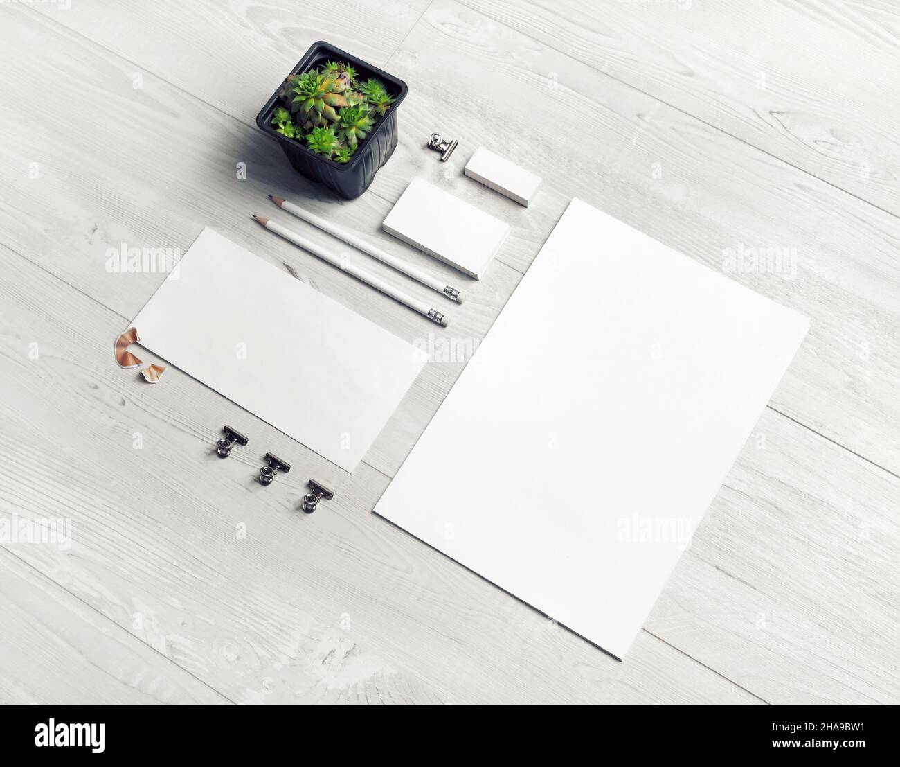 Stationery mock up. Blank corporate identity template on light wooden ...