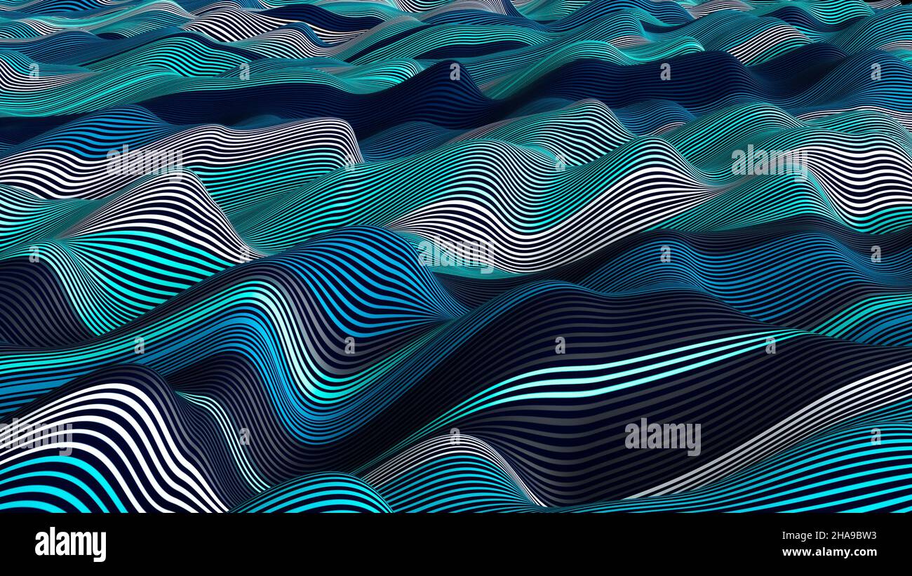 3D rendering of cyan weave lines. Abstract background with colored ...