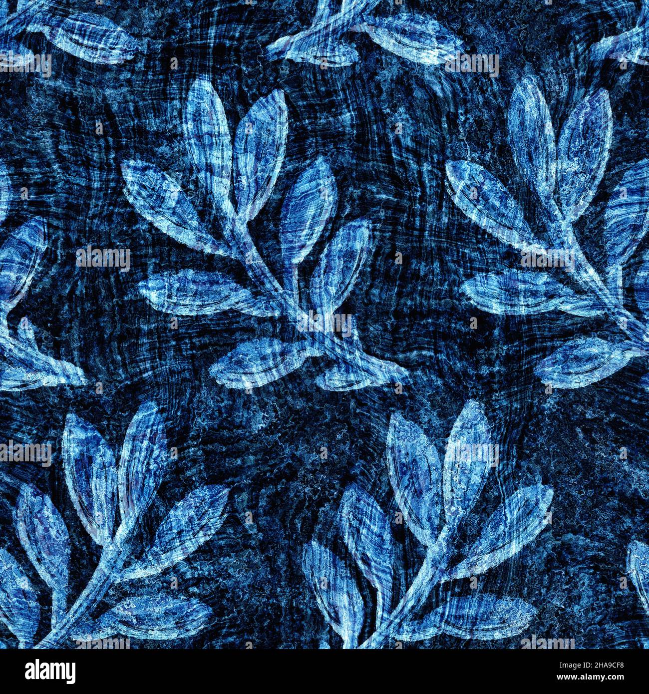 Seamless indigo block print texture on navy blue woven effect ...