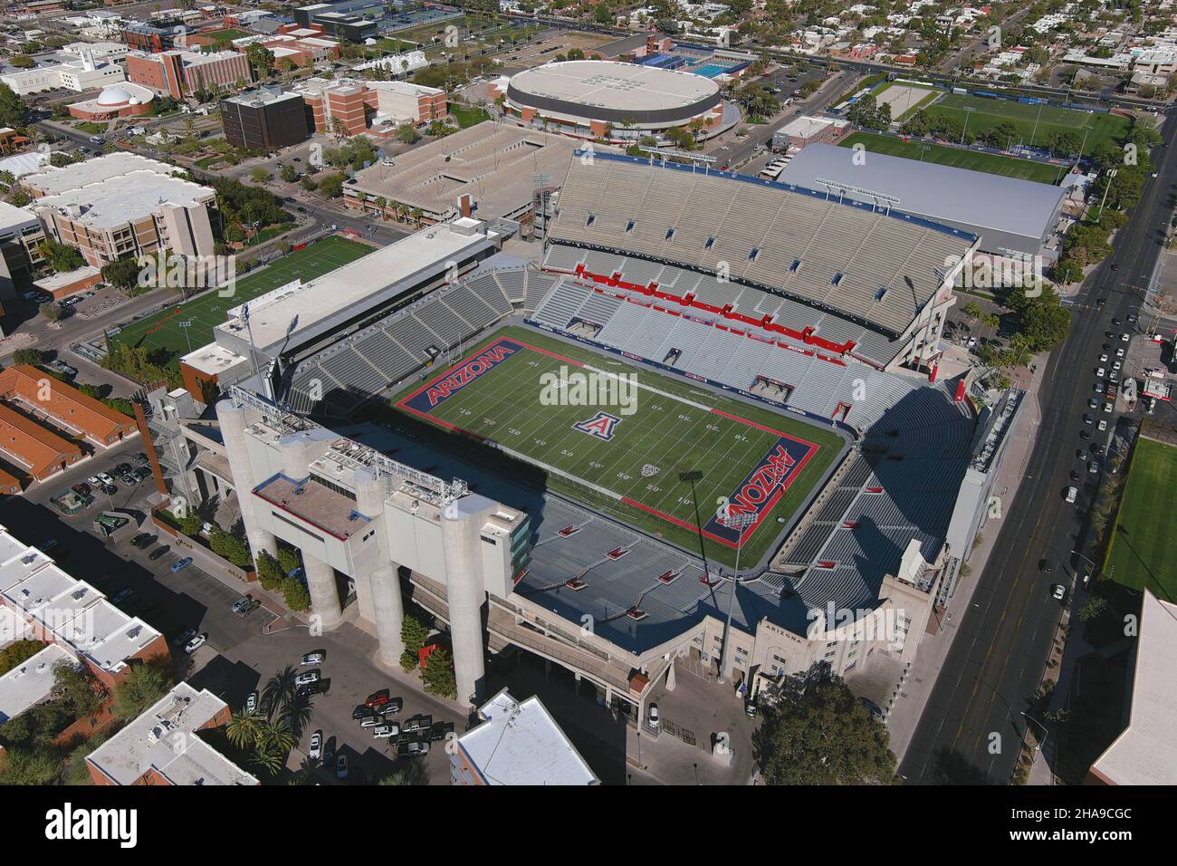 An aerial view of Arizona Stadium, Tuesday, March 2, 2021, in Tucson ...
