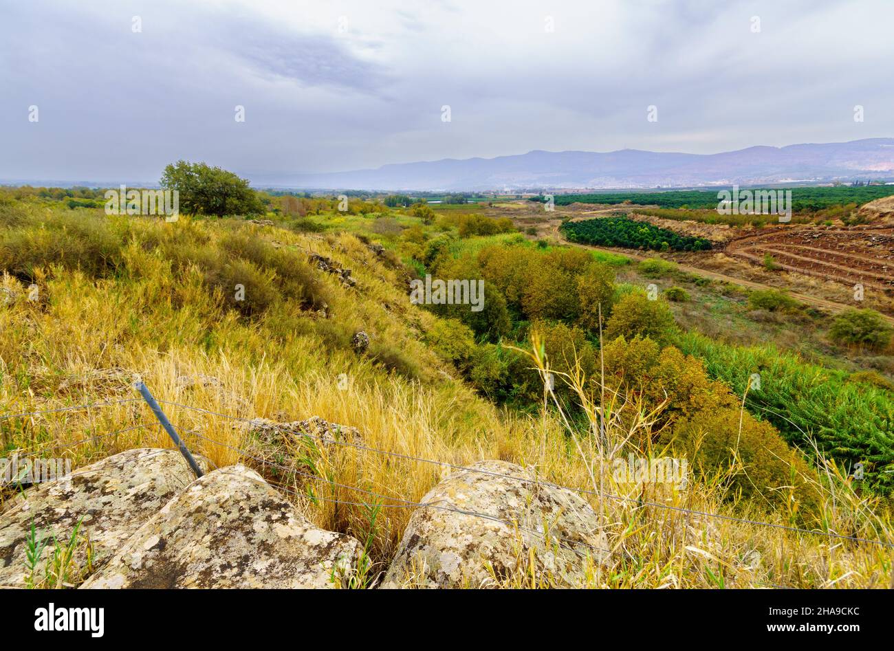 Landscape of the Hula Valley, viewed from Snir Stream (Hatsbani) Nature ...