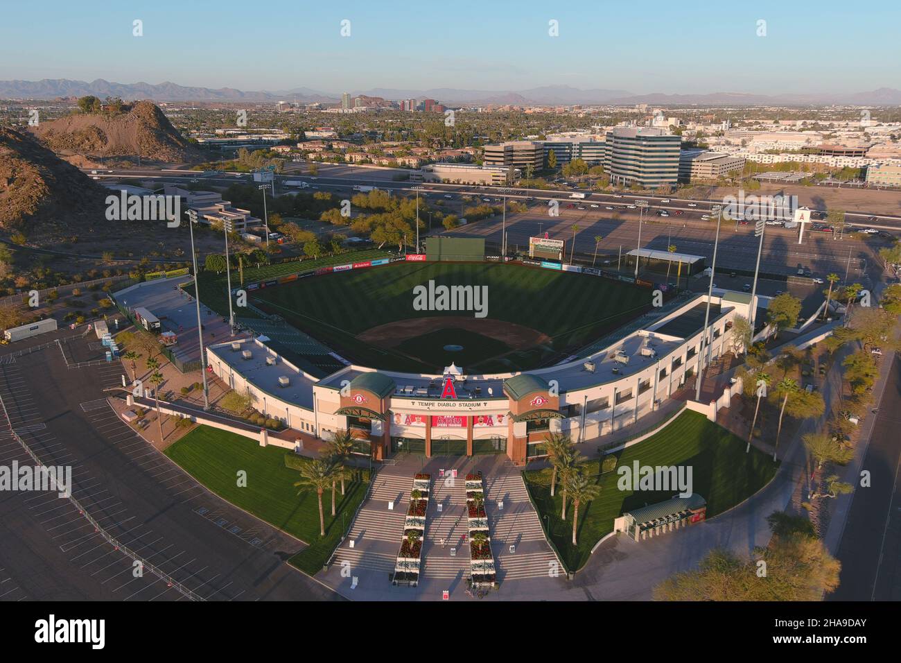An aerial view of Tempe Diablo Stadium, Tuesday, Mar. 2, 2021, in Tempe ...