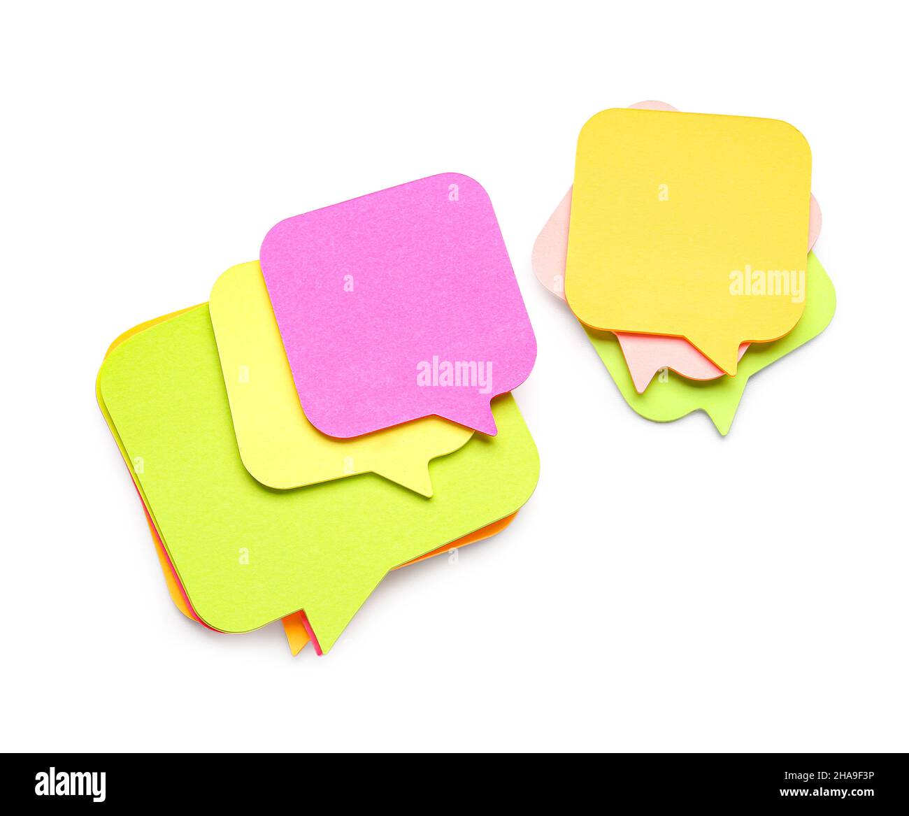 Colorful sticky notes in shape of speech bubble on white background ...