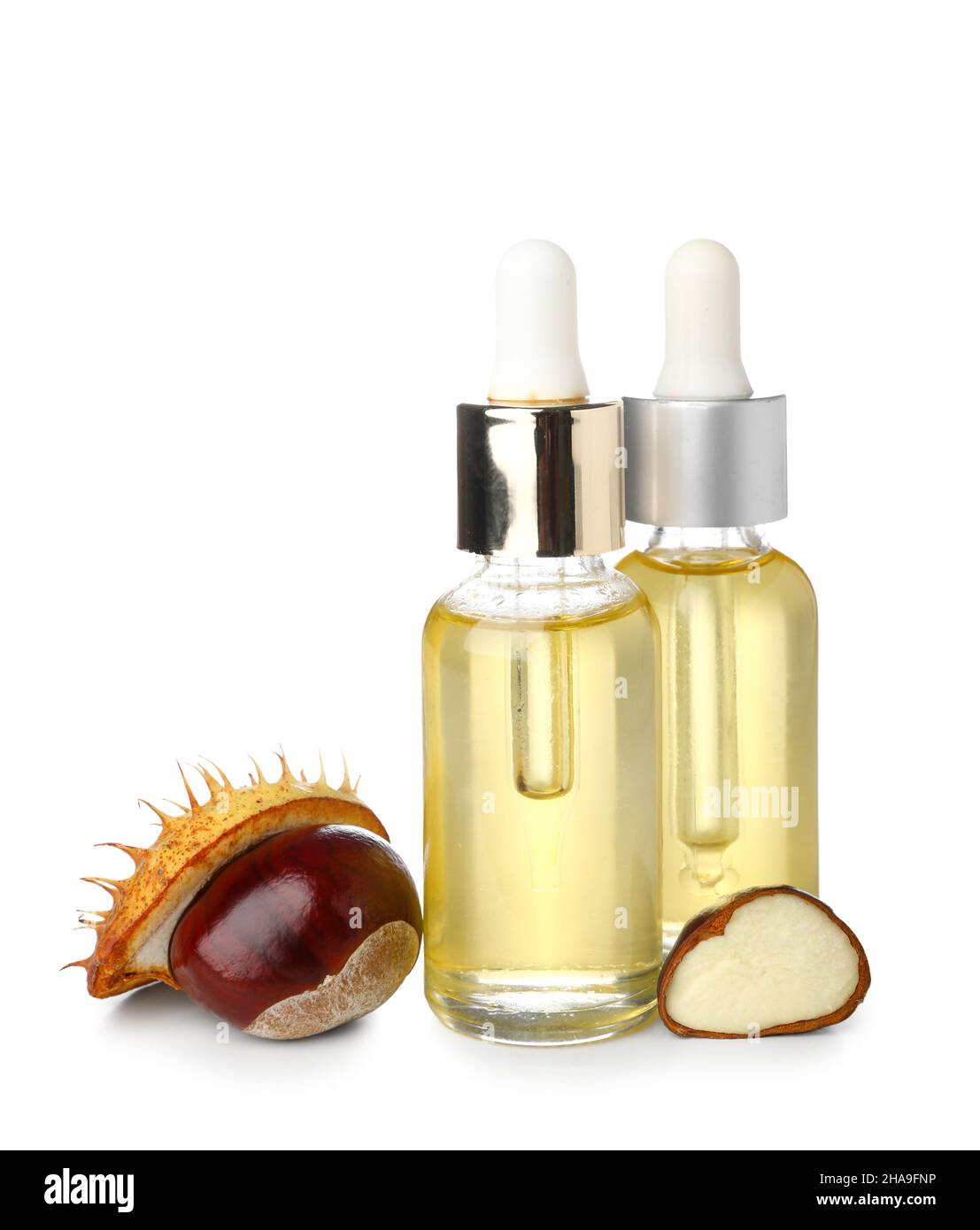 Bottles of chestnut essential oil isolated on white background Stock ...