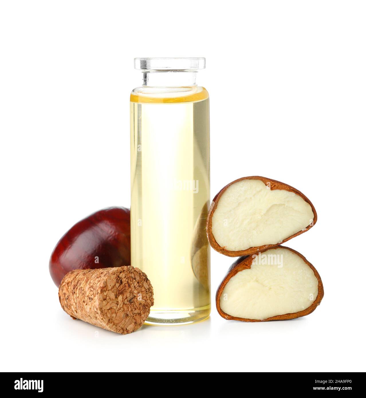 Bottle of chestnut essential oil on white background Stock Photo - Alamy
