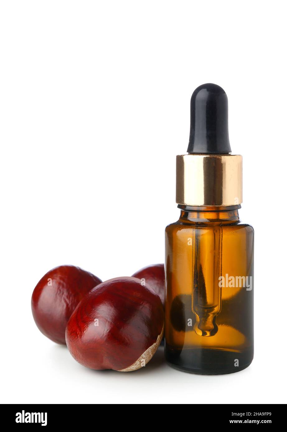 Bottle of chestnut essential oil isolated on white background Stock ...