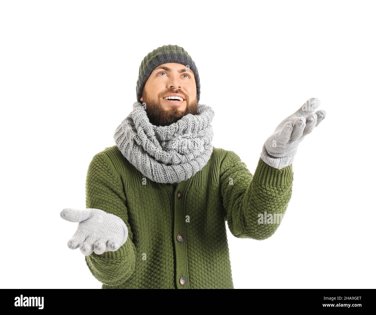 Handsome man in winter clothes isolated on white Stock Photo - Alamy