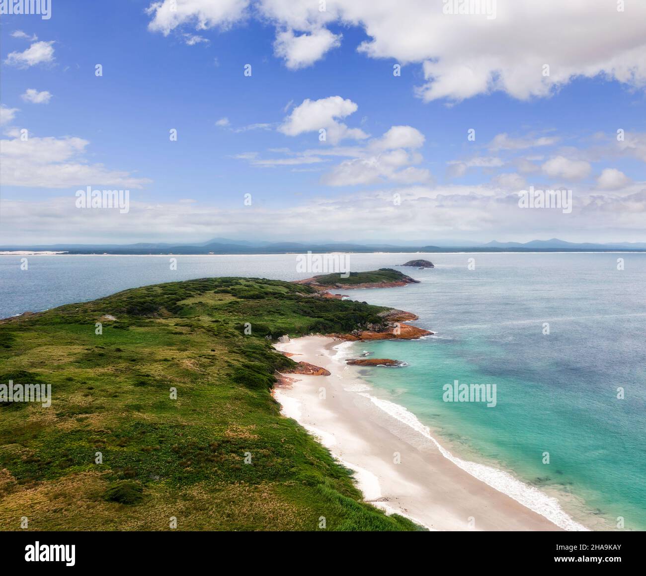 Chain of Broughton island off Pacific coast of Australia in scenic ...