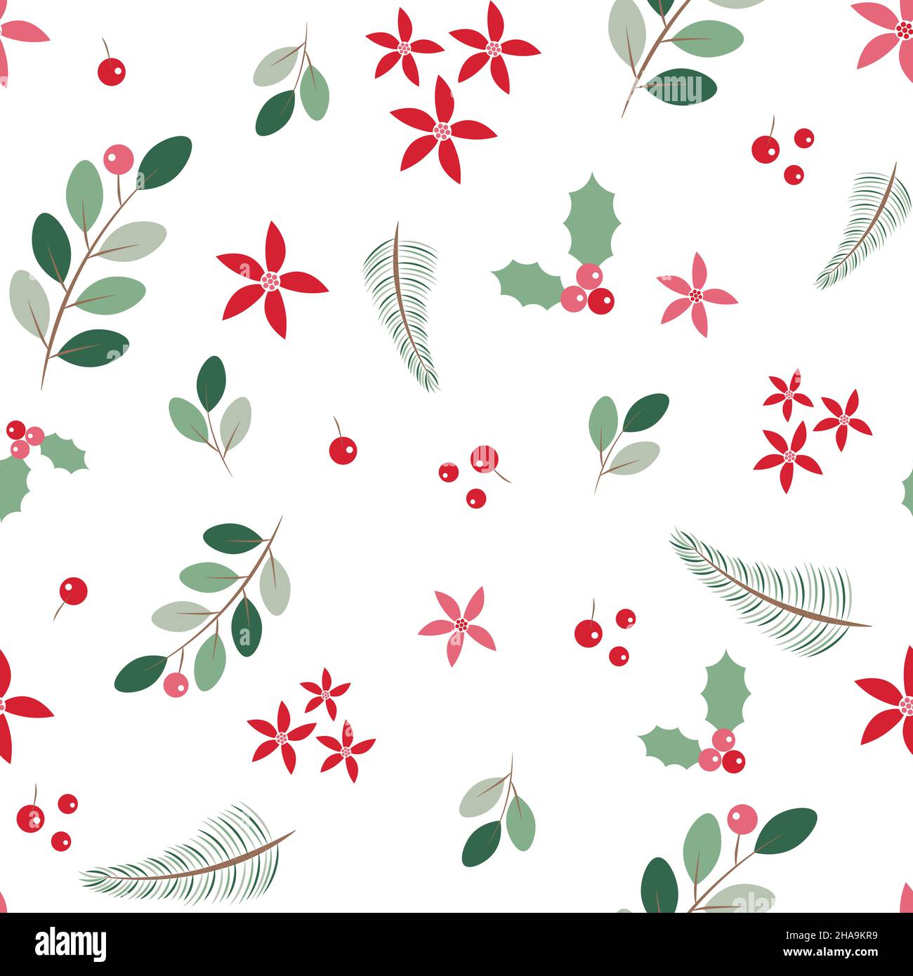 Christmas seamless pattern on white background. Cute winter holidays ...