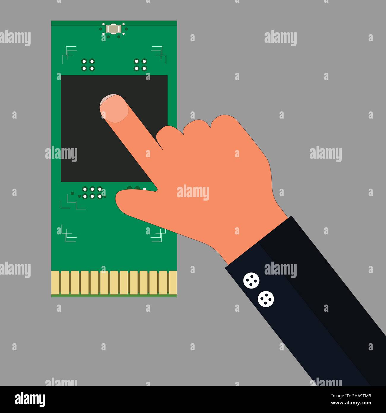 Finger pointing at microchip flat design Stock Vector Image & Art - Alamy