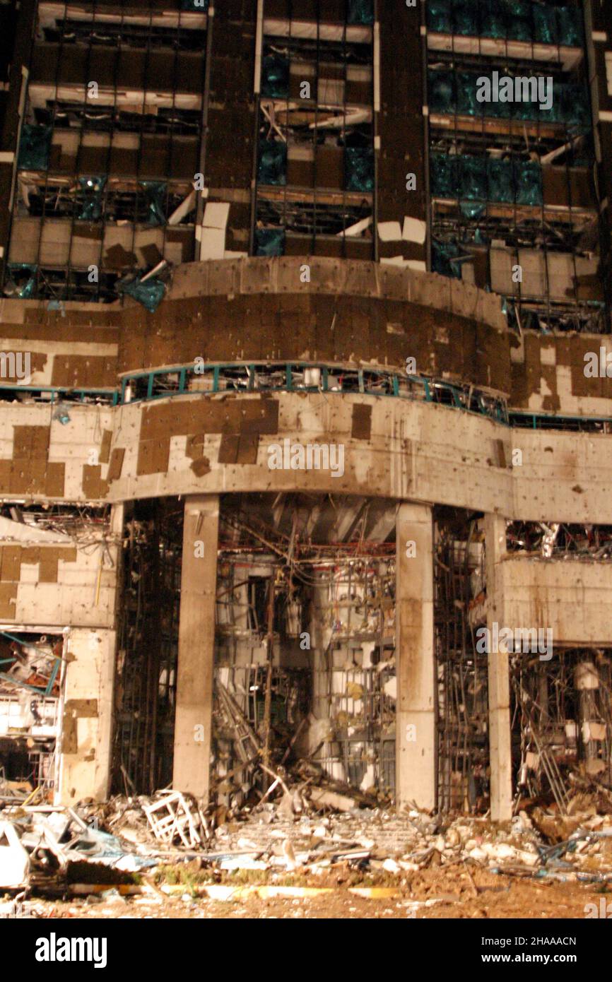 Demolished building after terror attack and bomb explosion on Levent ...