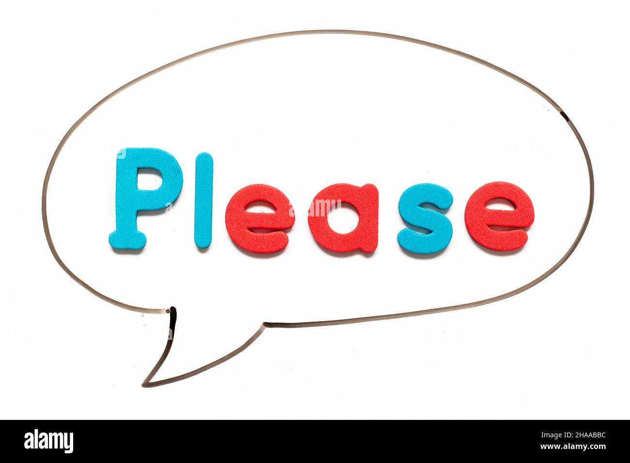 Alphabet letter with word please in black line hand drawing as bubble ...