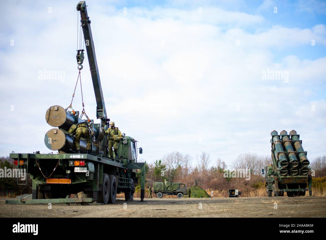 Japanese soldiers with the 4th Surface-to-Ship Missile Regiment, Japan ...