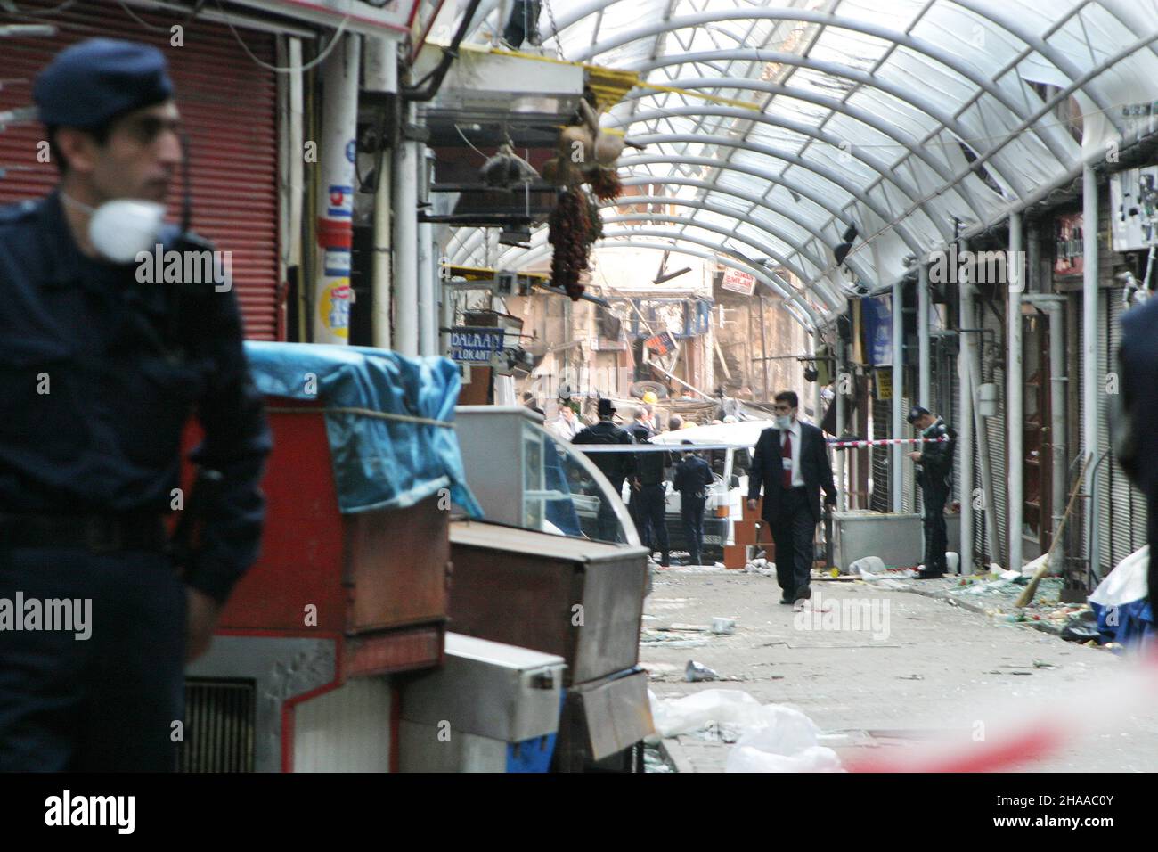 ISTANBUL, TURKEY - NOVEMBER 20: Demolished building after terror attack ...