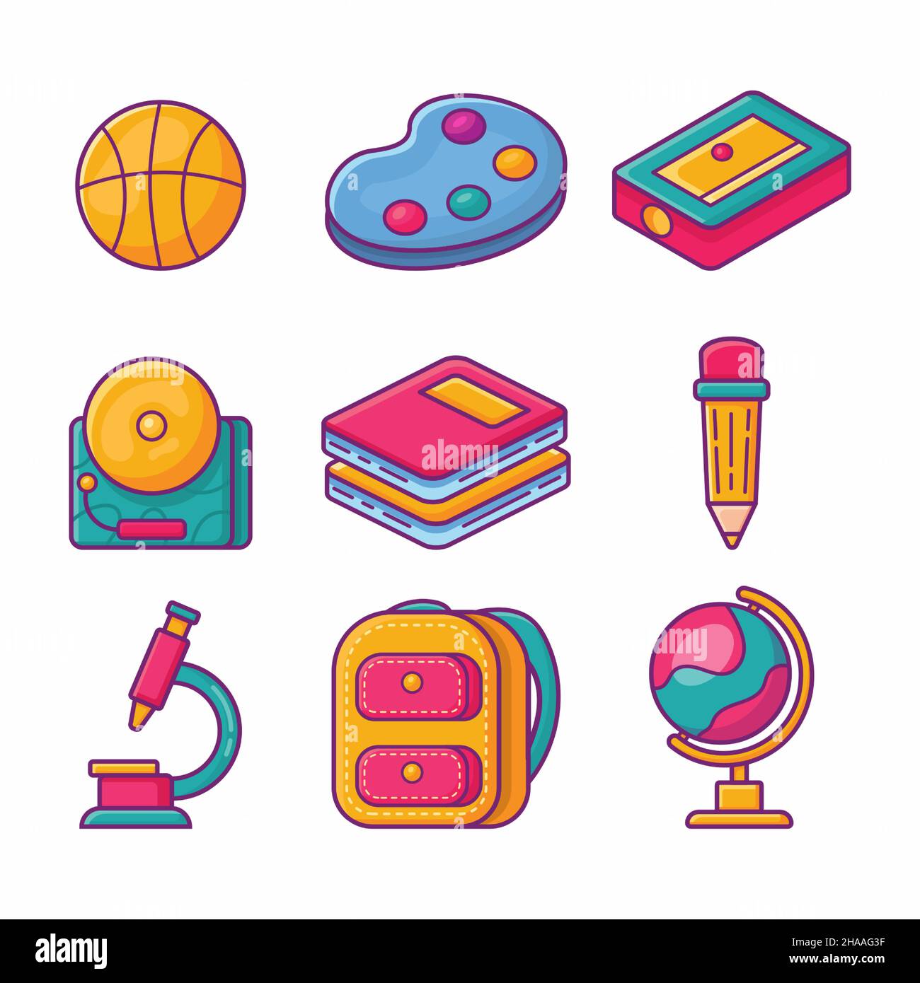 collection of school stationery vector illustration in flat style Stock ...