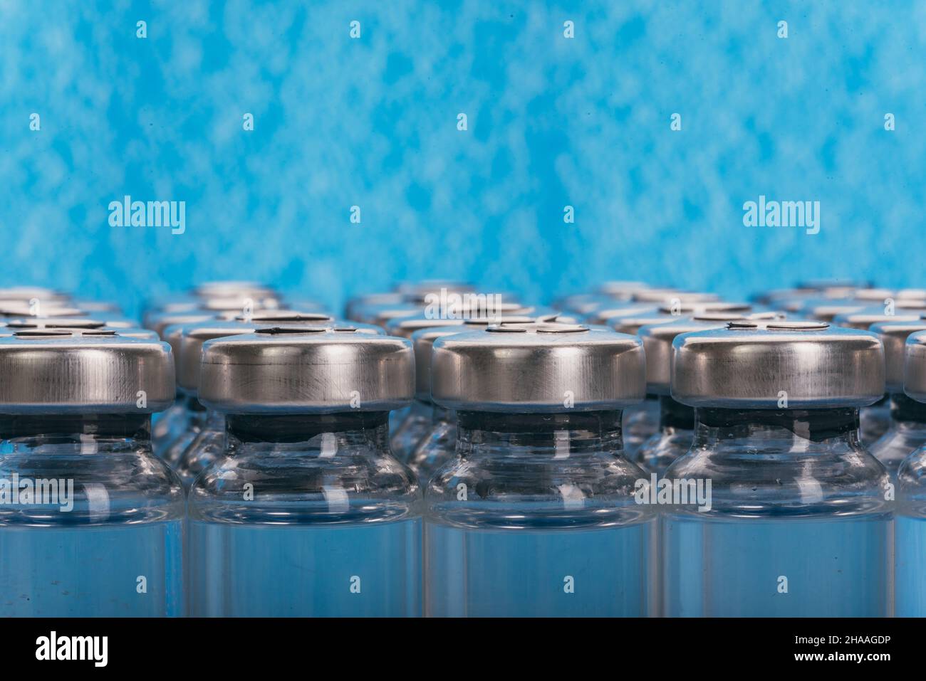 Glass medical ampoule vial for injection. Medicine is liquid sodium ...