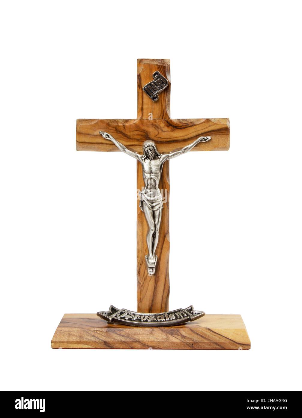 Wooden crucifix standing on white background Stock Photo - Alamy