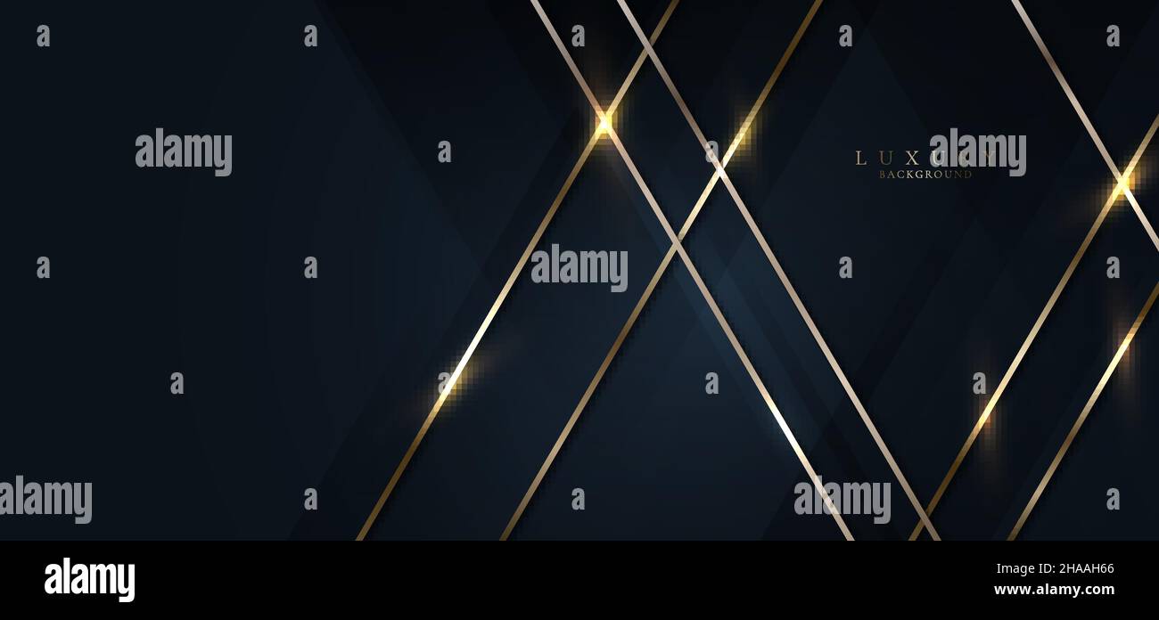 Elegant abstract 3D golden lines lighting with dark blue triangles ...