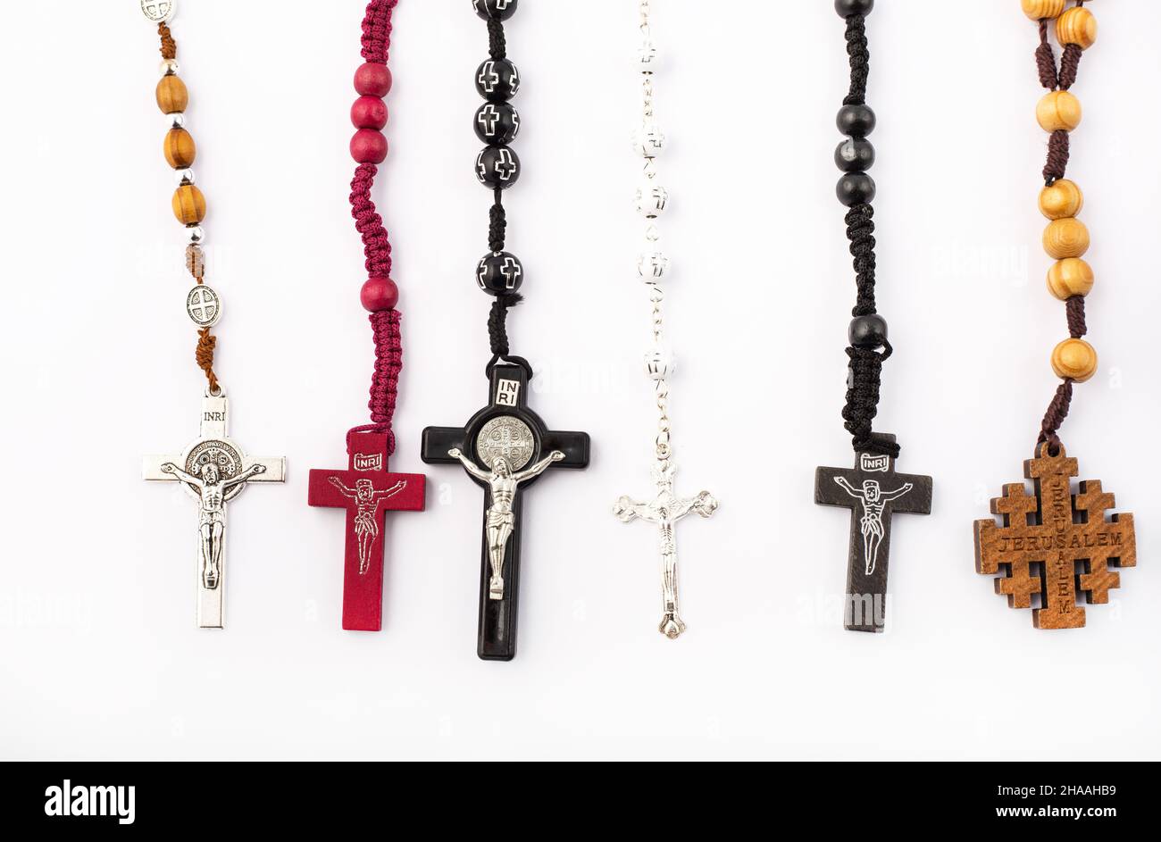 Set of traditional christian holy religious symbol rosary necklace ...