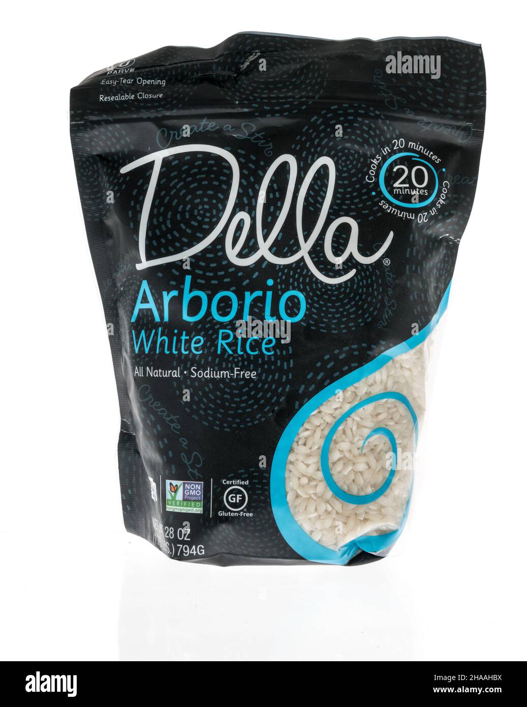 Winneconne, WI -7 December 2021: A package of Della arborio white rice ...