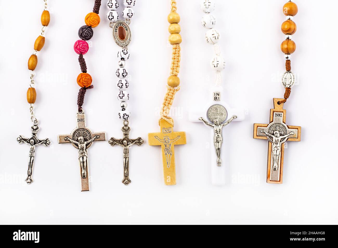 Set of traditional christian holy religious symbol rosary necklace ...