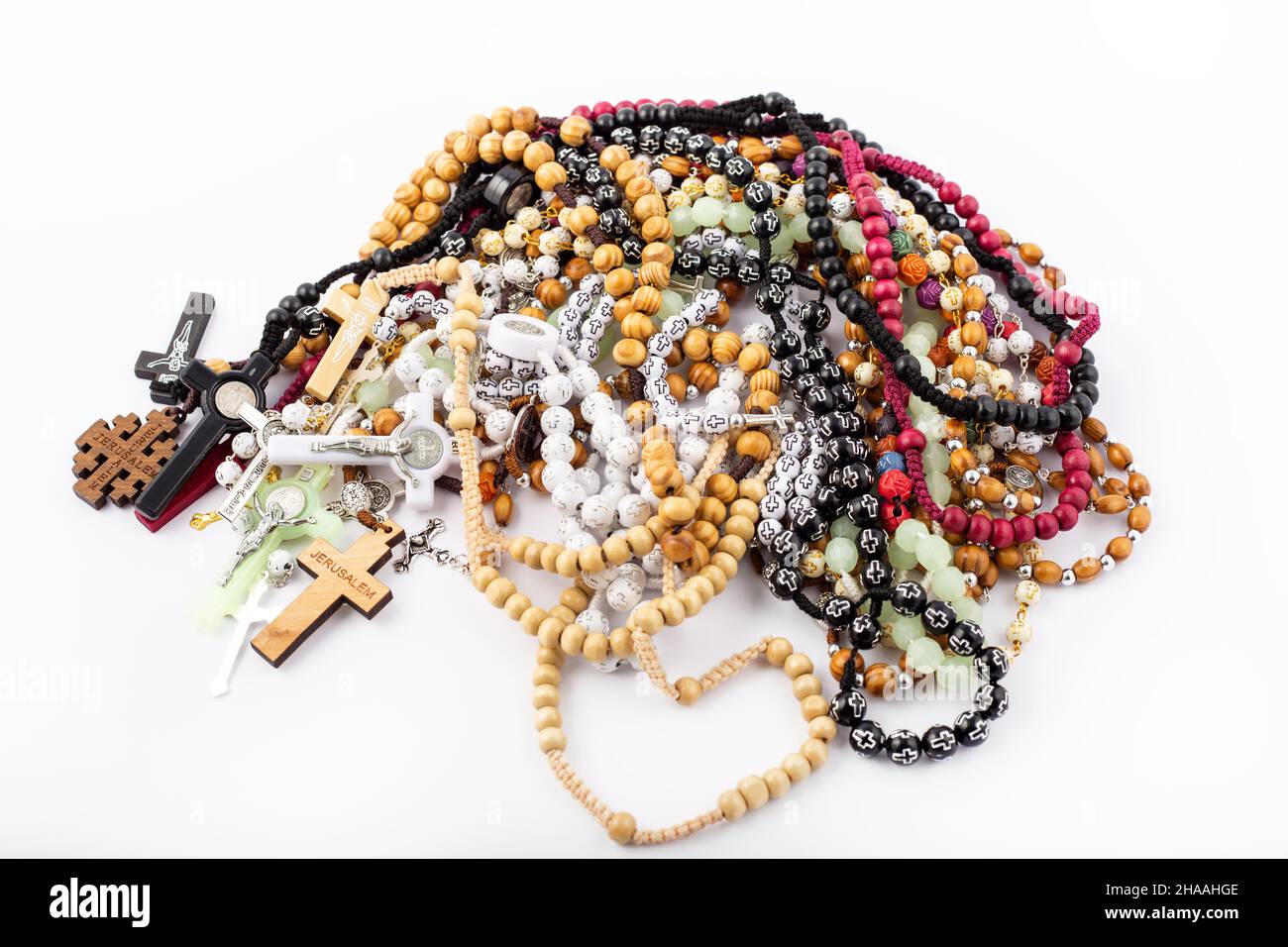 Set of traditional christian holy religious symbol rosary necklace ...