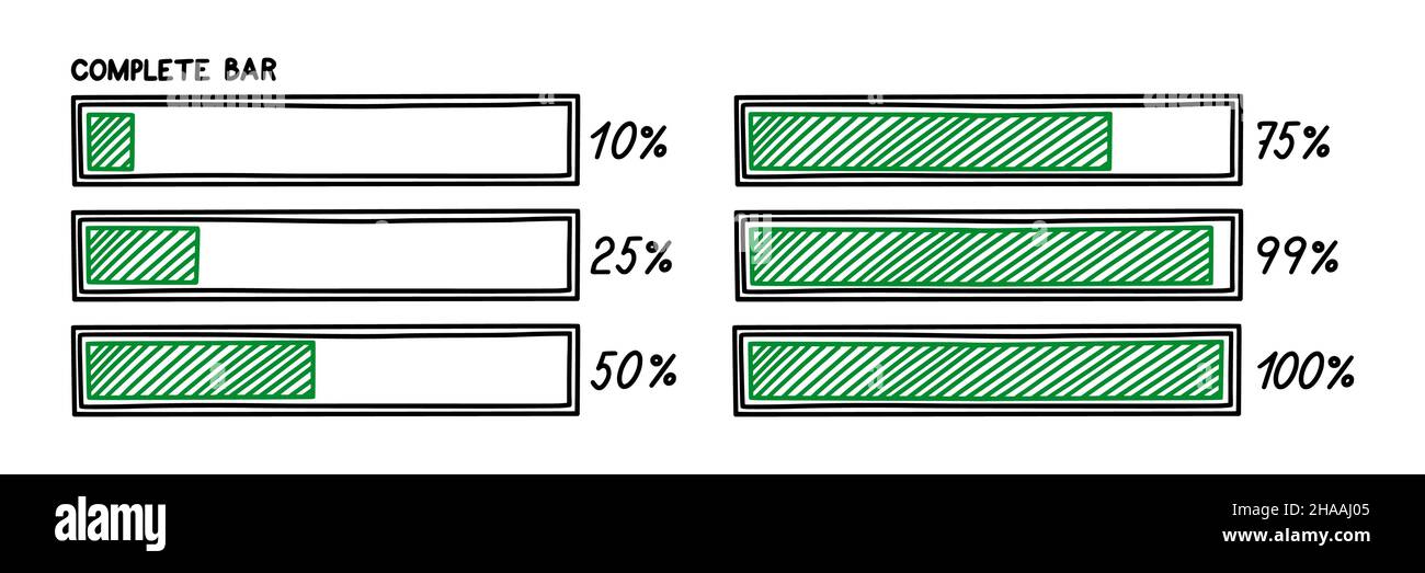 Progress loading bar. Infographics design element with green status of completion. Hand drawn ...