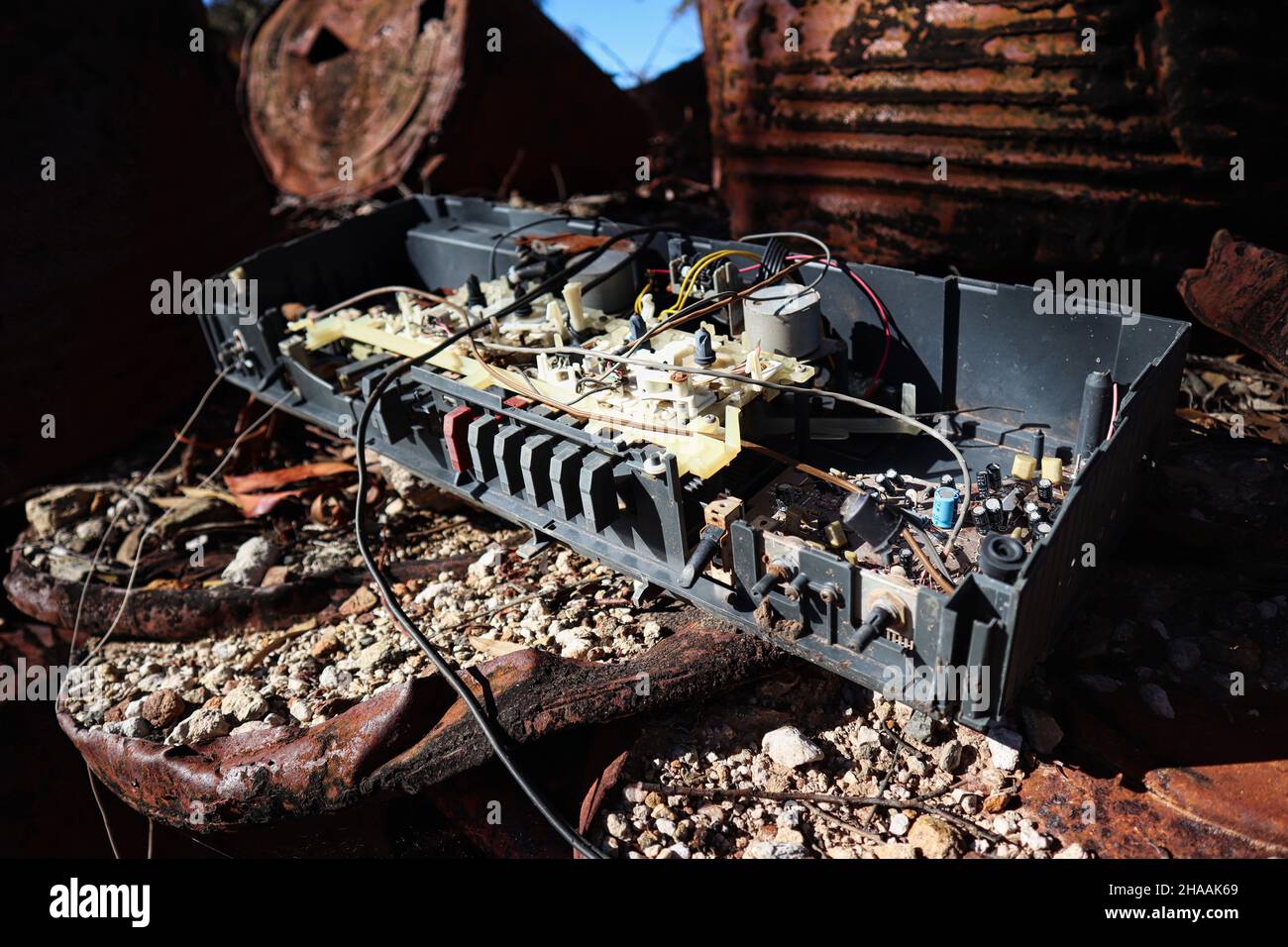 A broken hi-fi amplifier in a scrap heap or scrap yard Stock Photo - Alamy