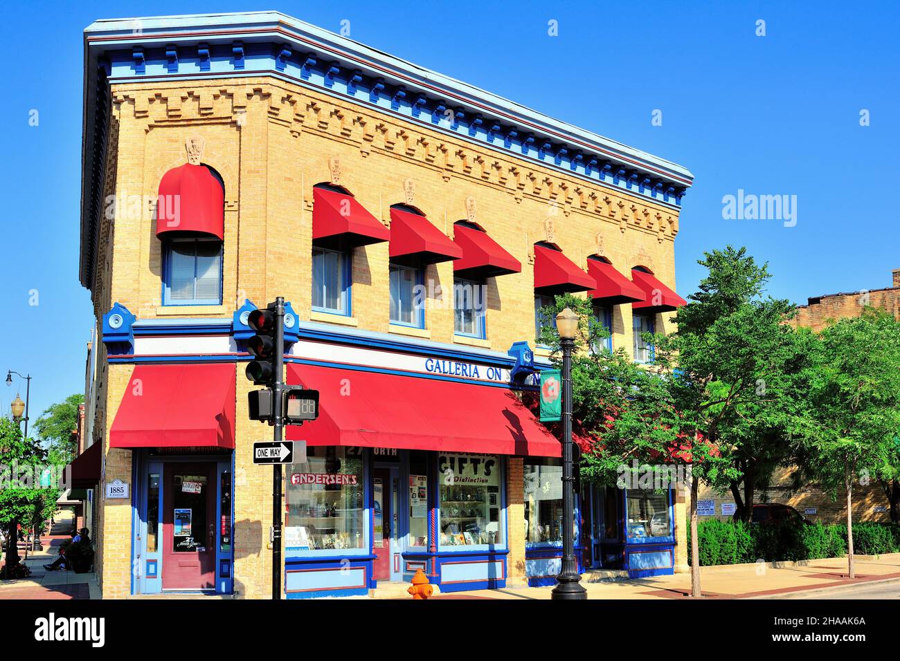 Elgin, Illinois, USA. A distinctive building dating from 1885 gracing a ...