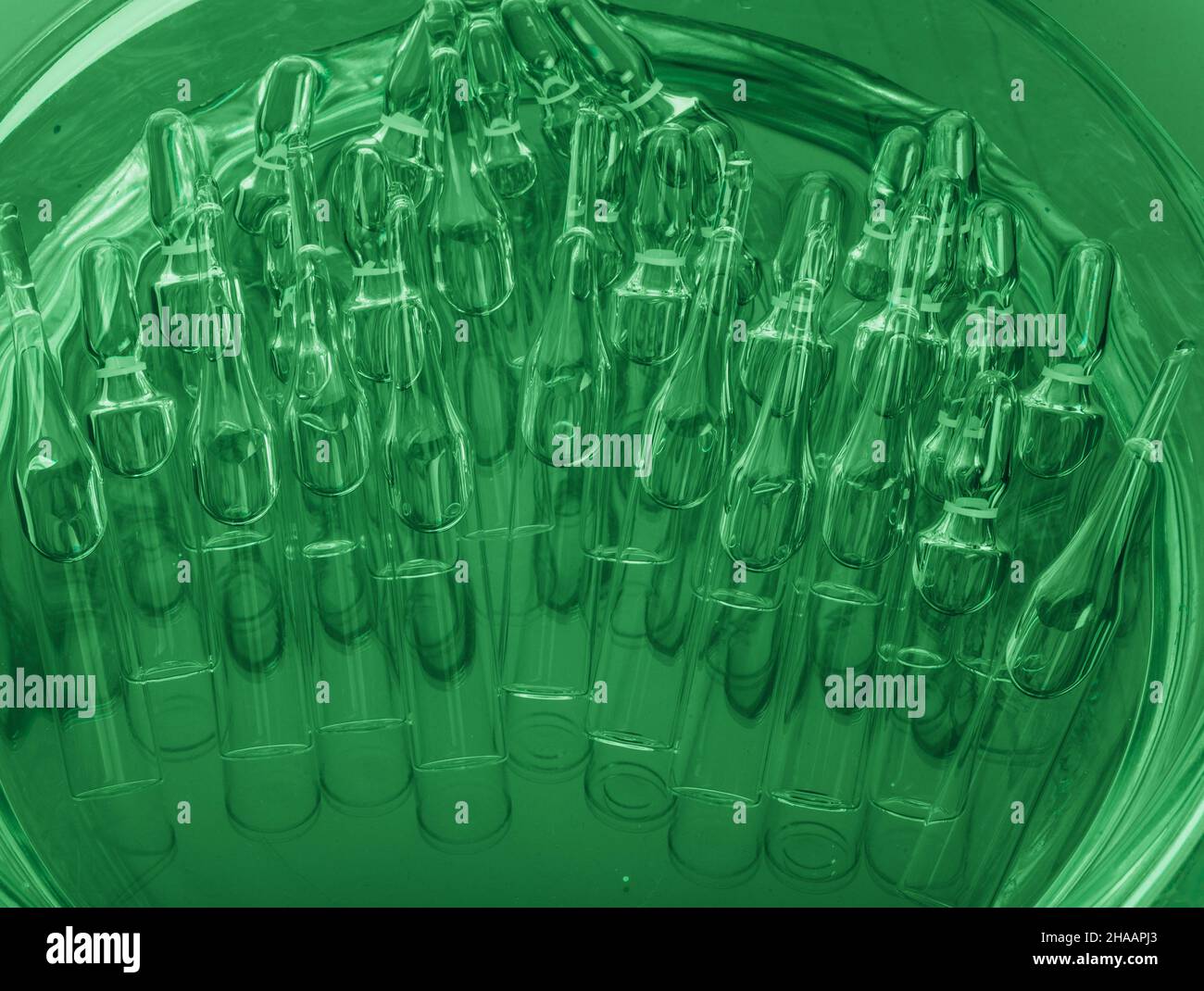 Glass medical ampoule vial for injection. Medicine is liquid sodium ...