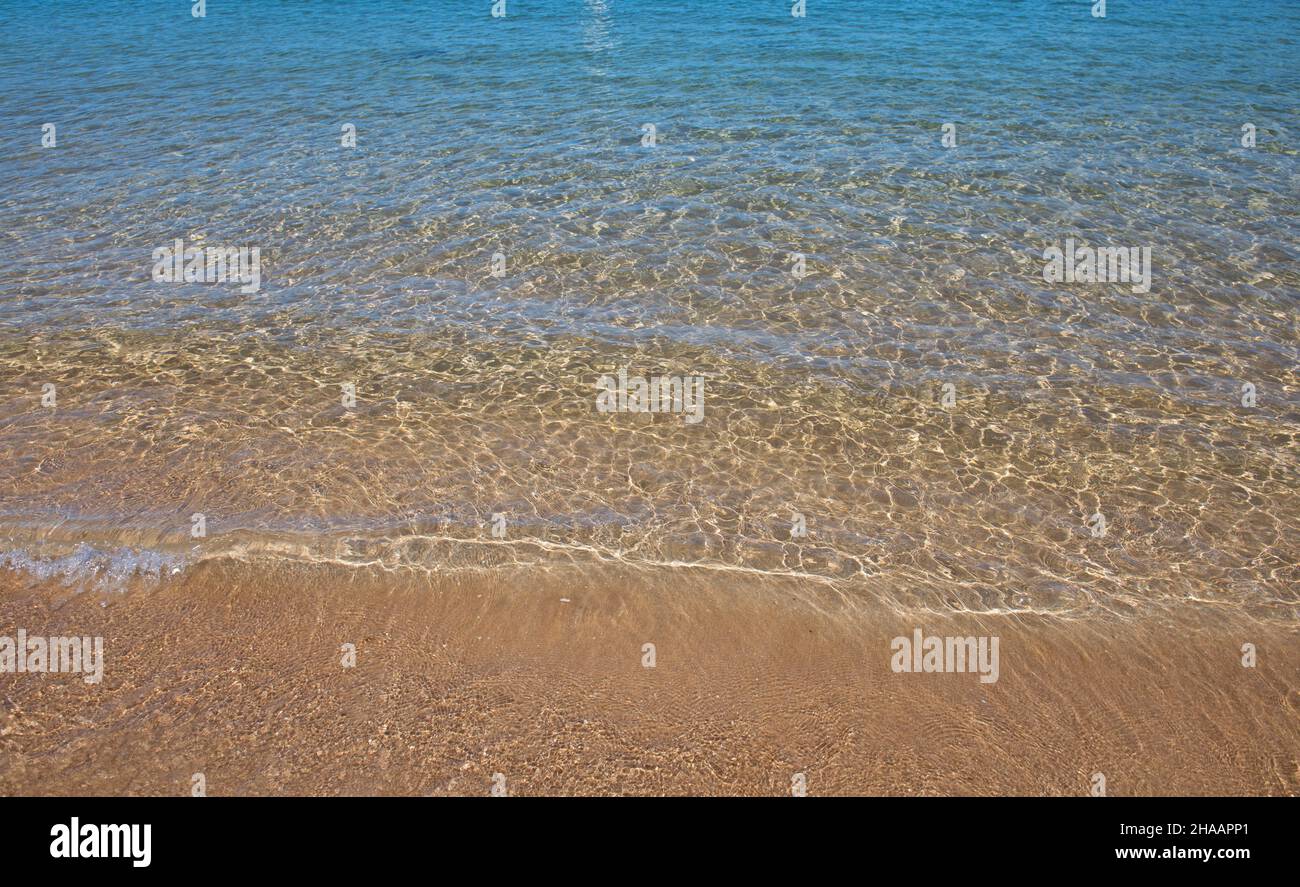 Calm sea beach background. Summer tropical beach with sand. Ocean water ...