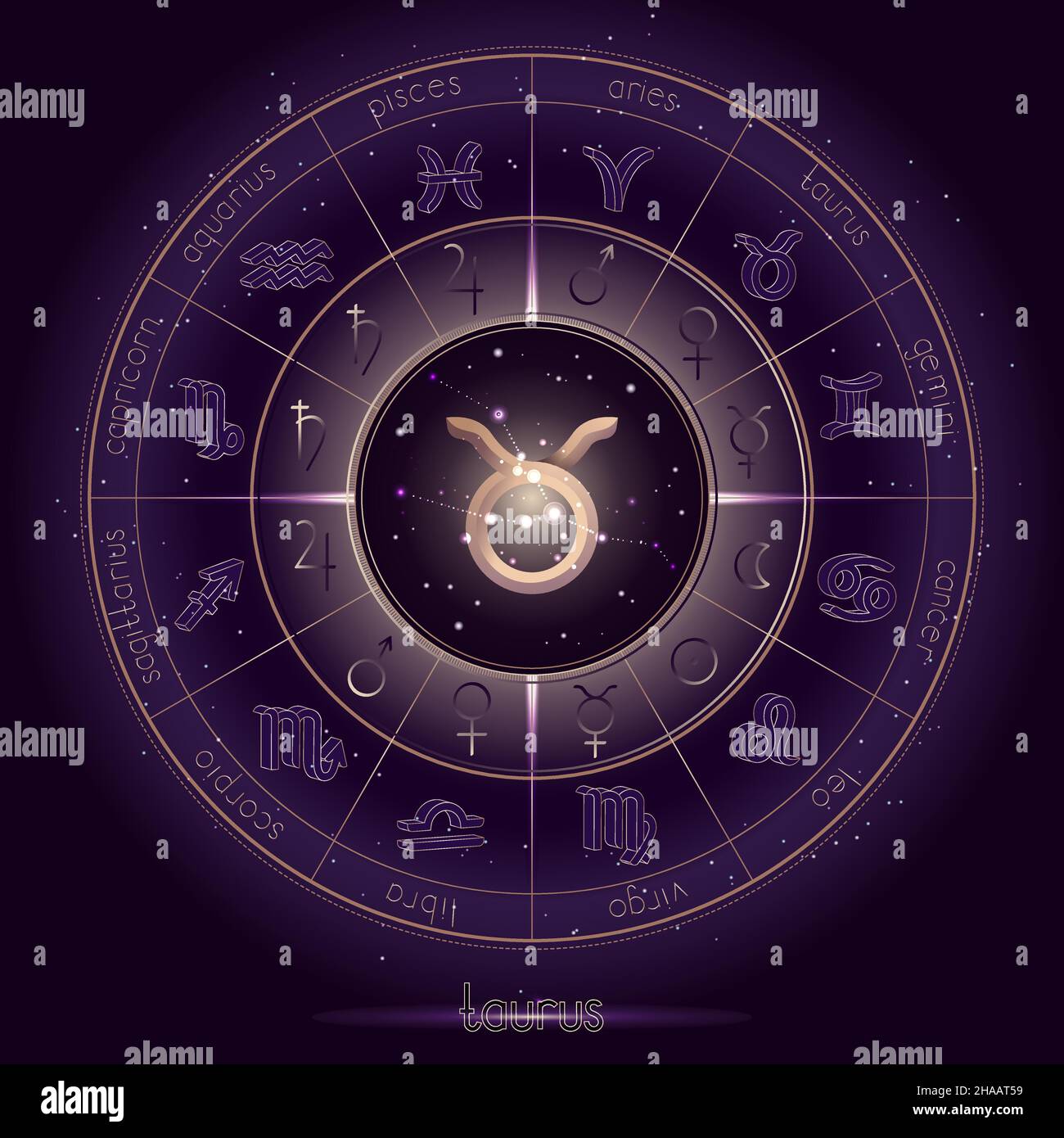 Zodiac sign and constellation TAURUS with Horoscope circle on the ...