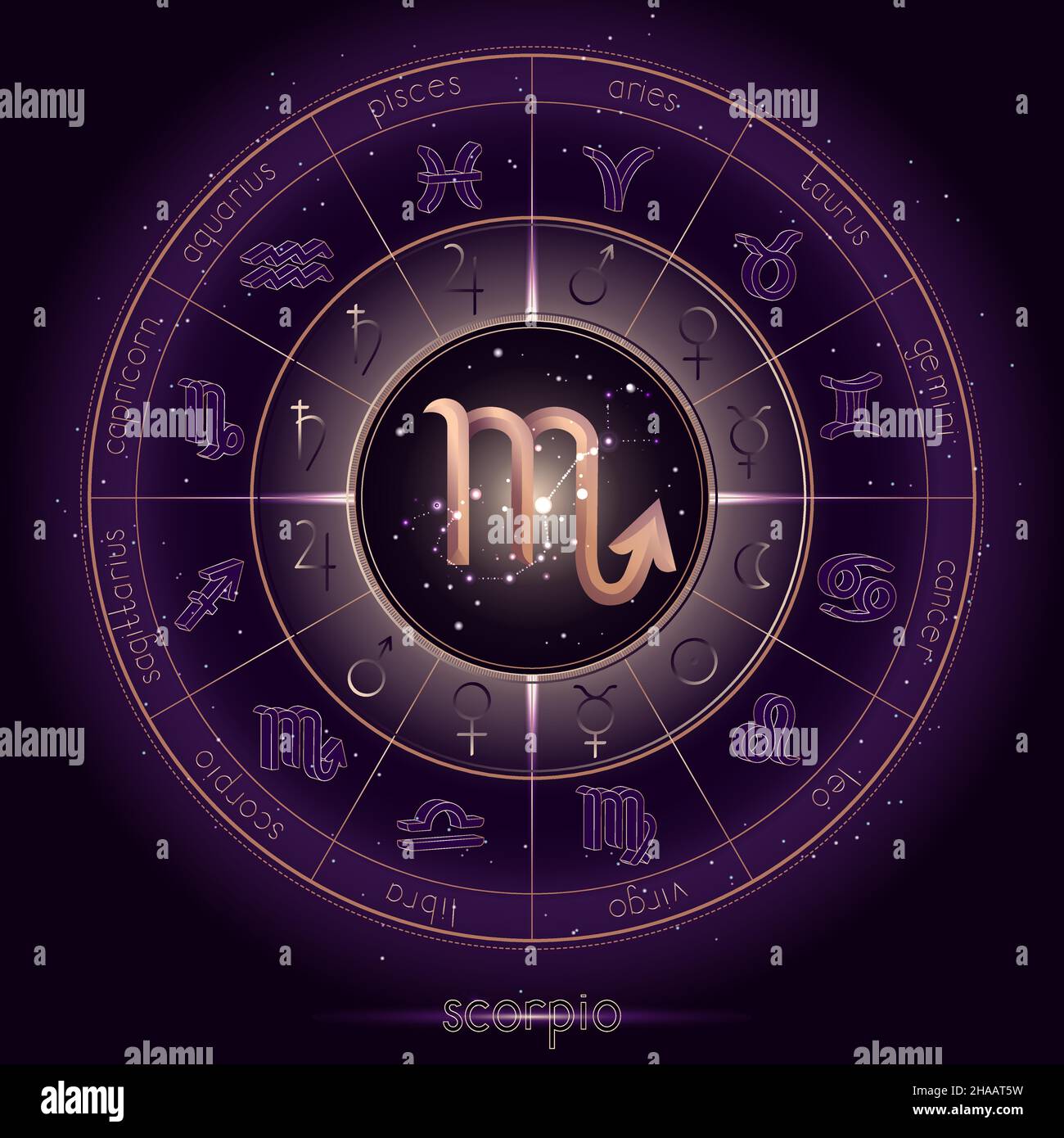 Zodiac sign and constellation SCORPIO with Horoscope circle on the ...